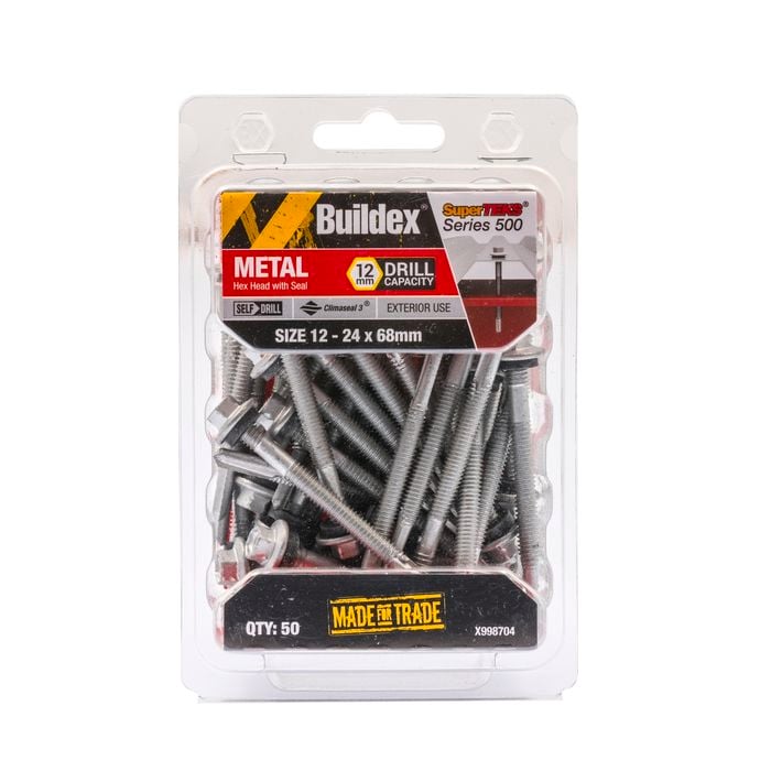 Buildex 12 - 24 x 68mm SuperTEKS Series 500 Hex Head Metal Screw - 50 ...