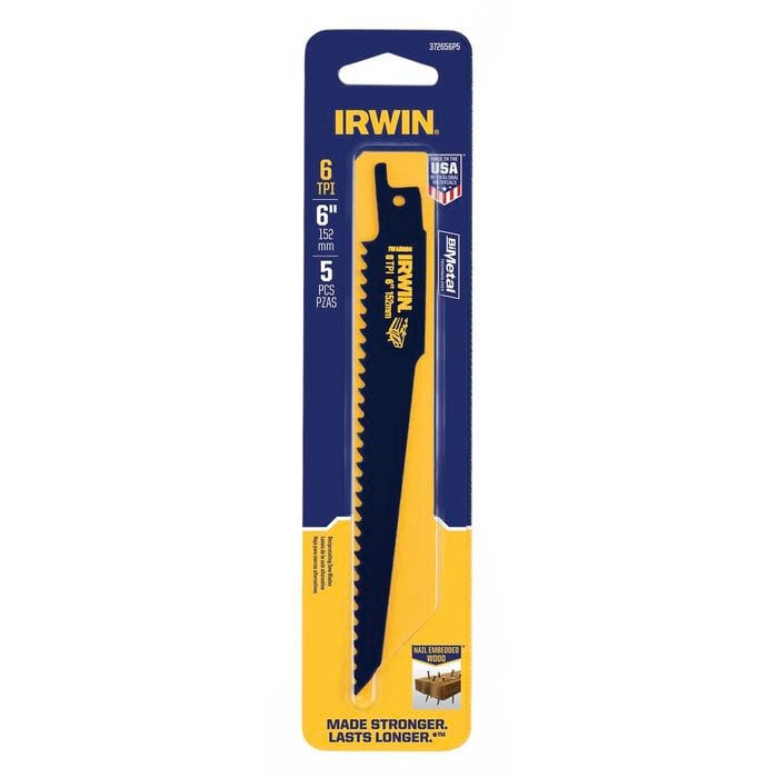 IRWIN 155mm 6TPI Bi Metal Wood Cutting Reciprocating Saw Blade 5 Pack Bunnings Australia