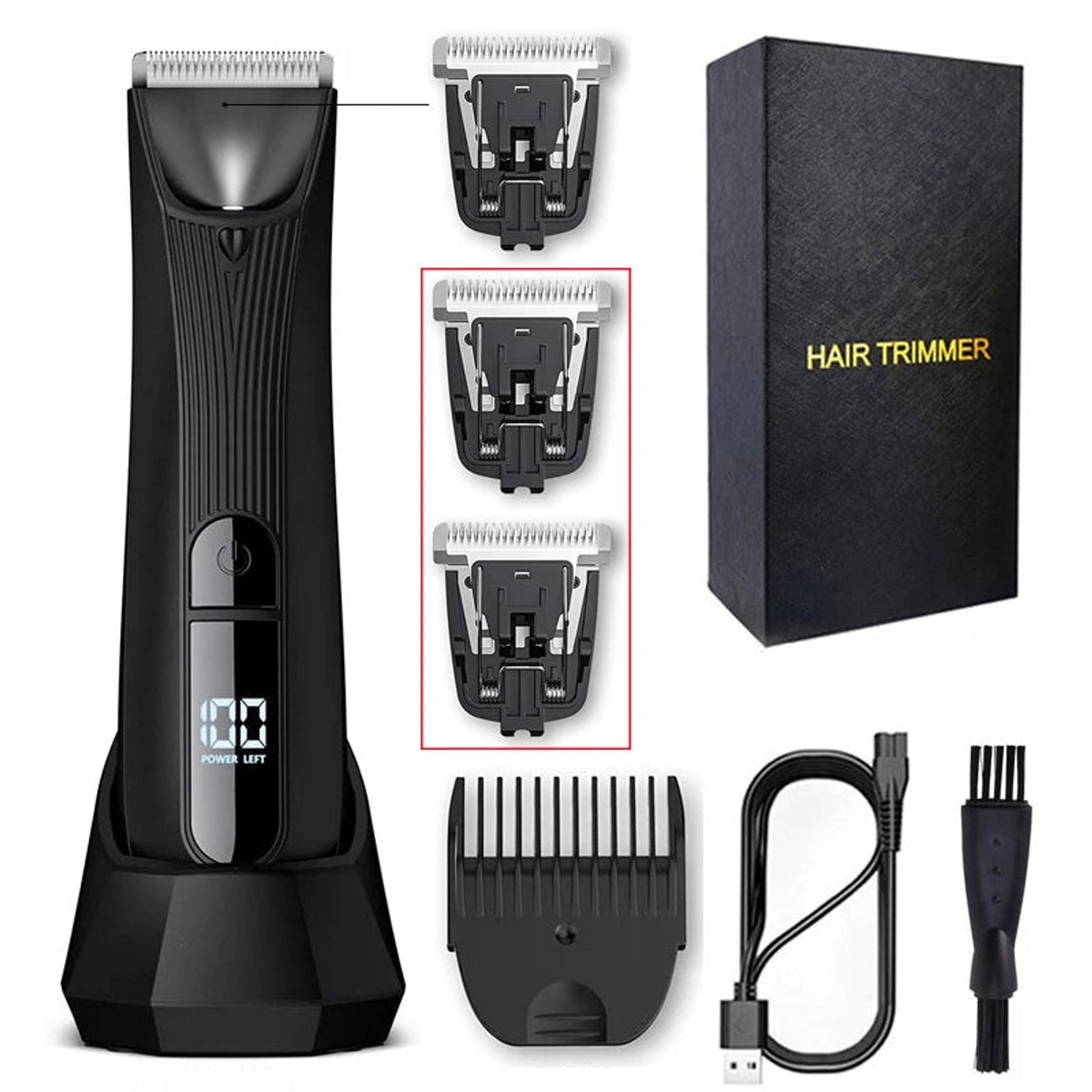 NNEOBA Mens Rechargeable Body Hair Trimmer with 2 Heads & LED Light ...