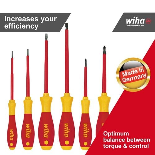 Wiha 6 Piece Softfinish Slimfix Screwdriver Set Insulated Electric VDE Slotted Phillips ...