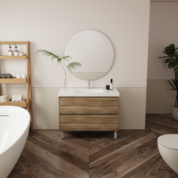 Forme Razor 900mm Freestanding Vanity With Polymarble Top - Walnut ...