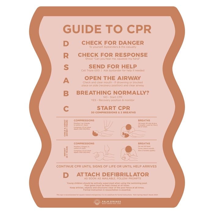 Stylish Pool CPR Sign Rust & Pink Wave - Bunnings Australia