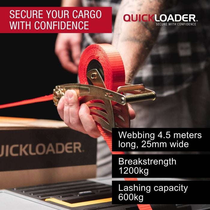 Quickloader Retractable Ratchet Strap Tie Down 4.5m x 25mm 600kg - 2 ...