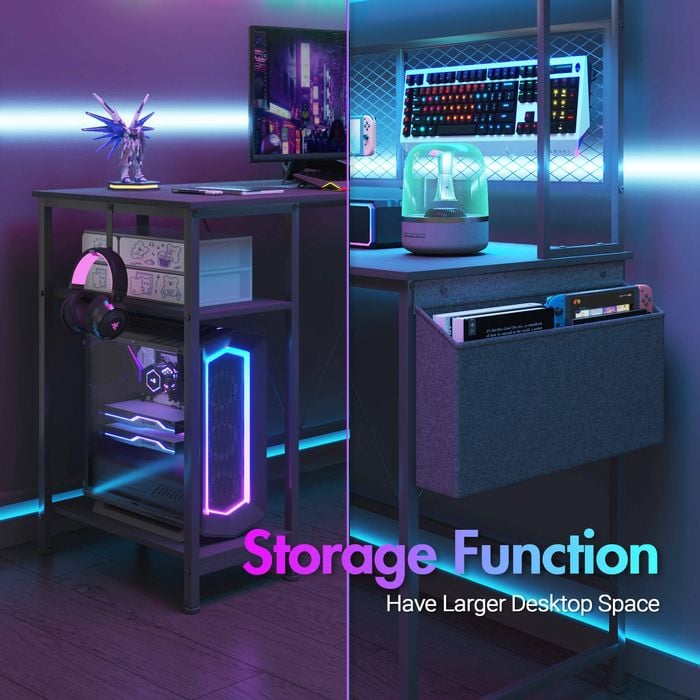 Advwin 170cm L Shaped Gaming Desk with LED Lights & Power Outlets ...