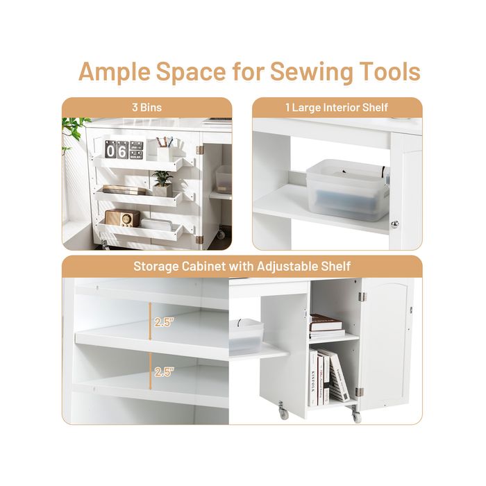 Costway Sewing Storage Table Mobile Drop Leaf Craft Cart w/Side ...