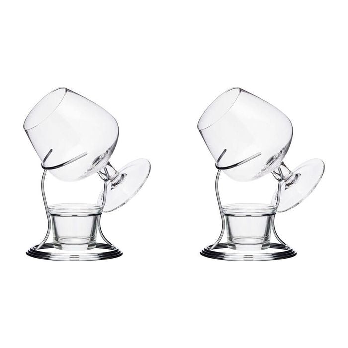 2PK BarCraft Brandy & Cognac Chrome/Glass 350ml Cup & Warmer Stand Set - Clear - Bunnings Australia