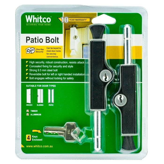 Whitco Black CYL4 Patio Bolt - 2 Pack - Bunnings Australia