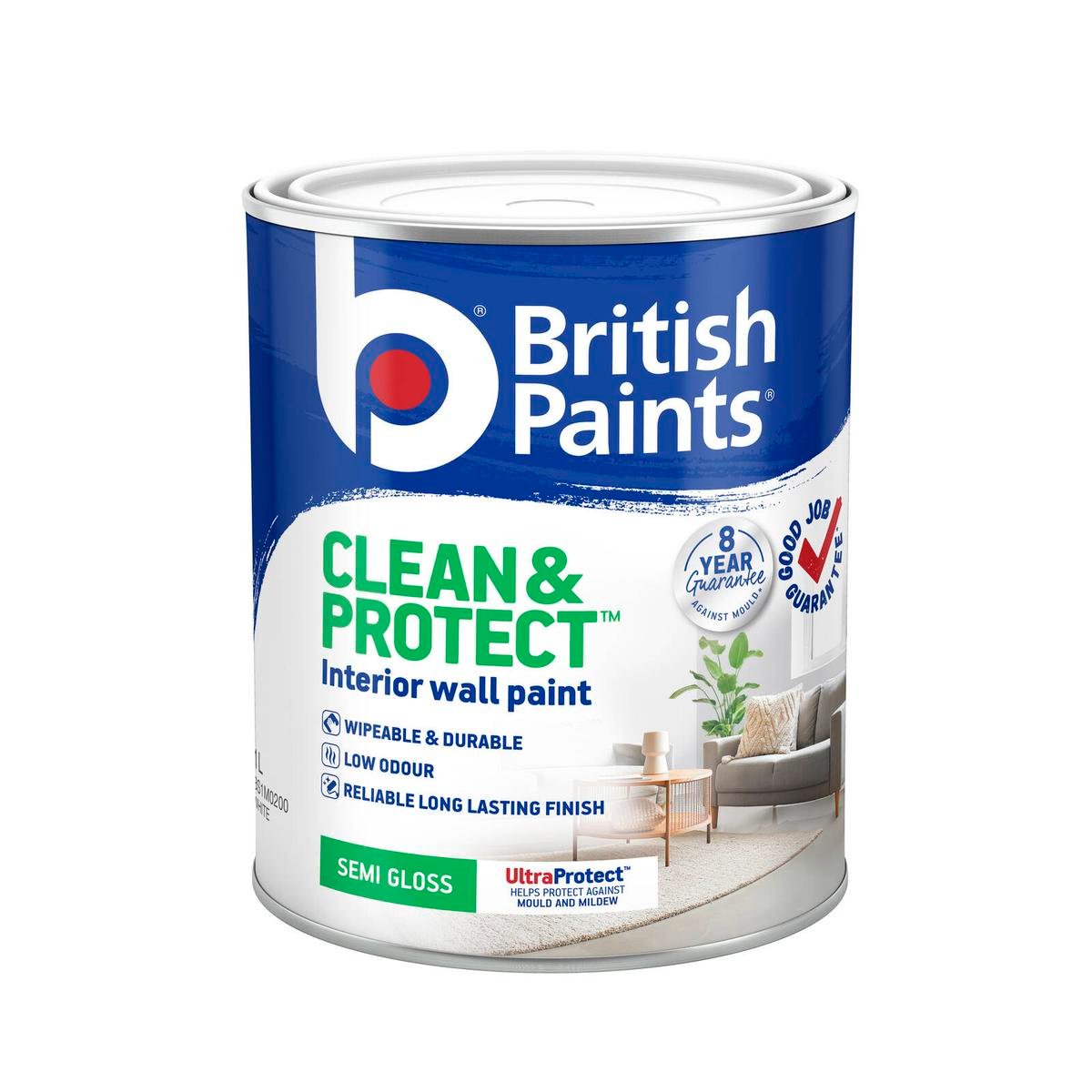 British Paints 2L Semi Gloss White Clean and Protect Interior Paint ...