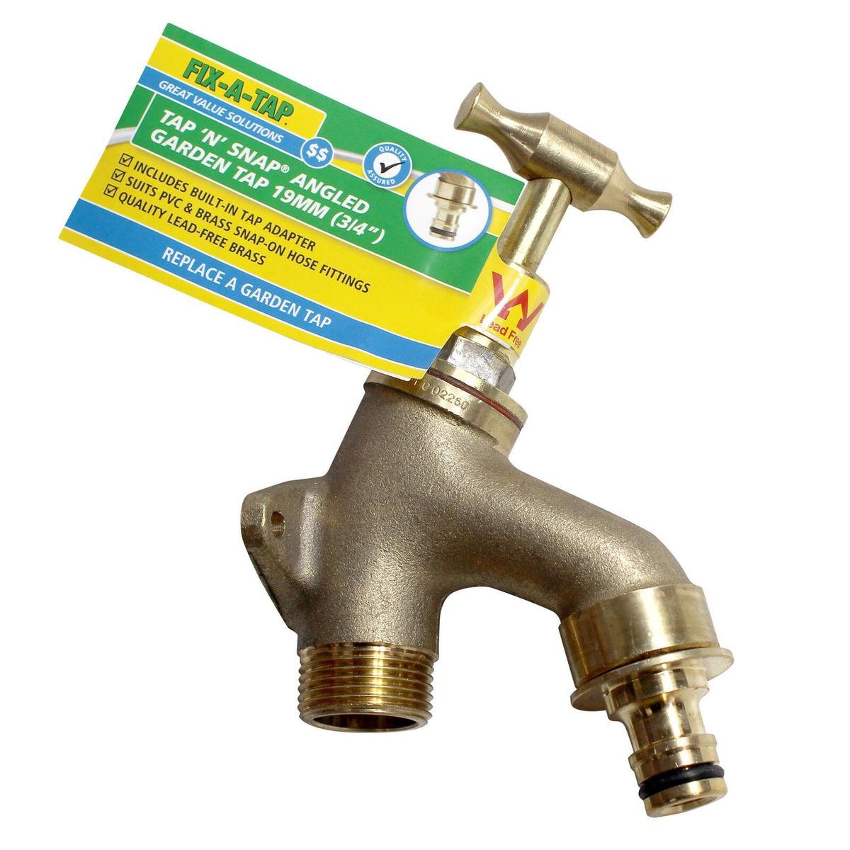 FIX-A-TAP 19mm T-Handle Angled Garden Tap N Snap Tap With Back Plate ...