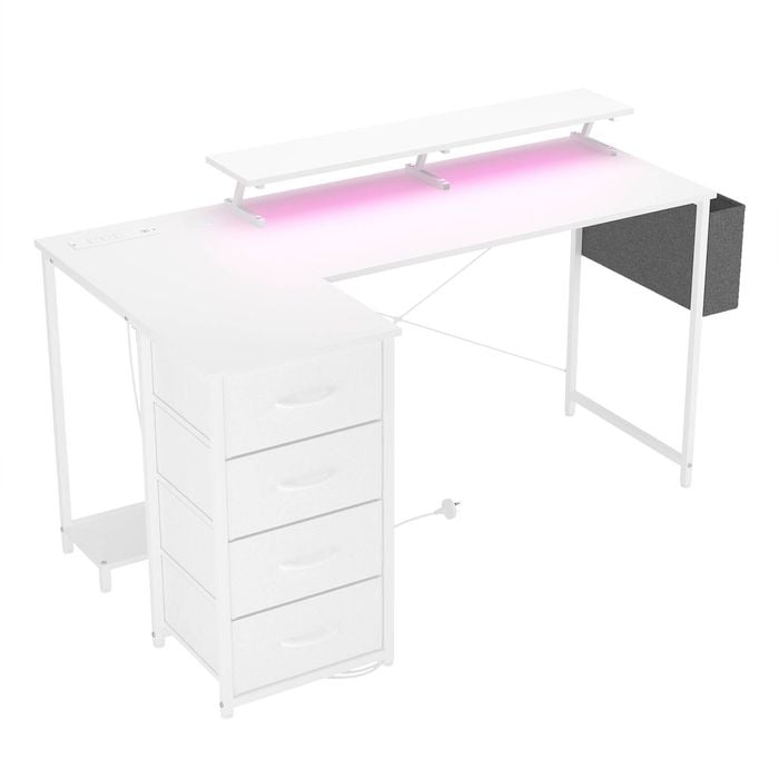 Advwin L Shaped Gaming Desk 140cm with LED Lights & Power Outlets ...