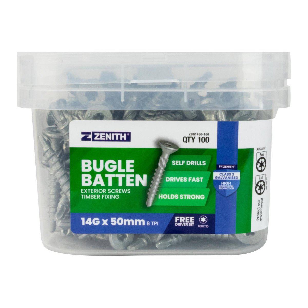 ZENITH 14G - 8 x 50mm Class 3 Galvanised Bugle Batten Screws - 100 Pack ...