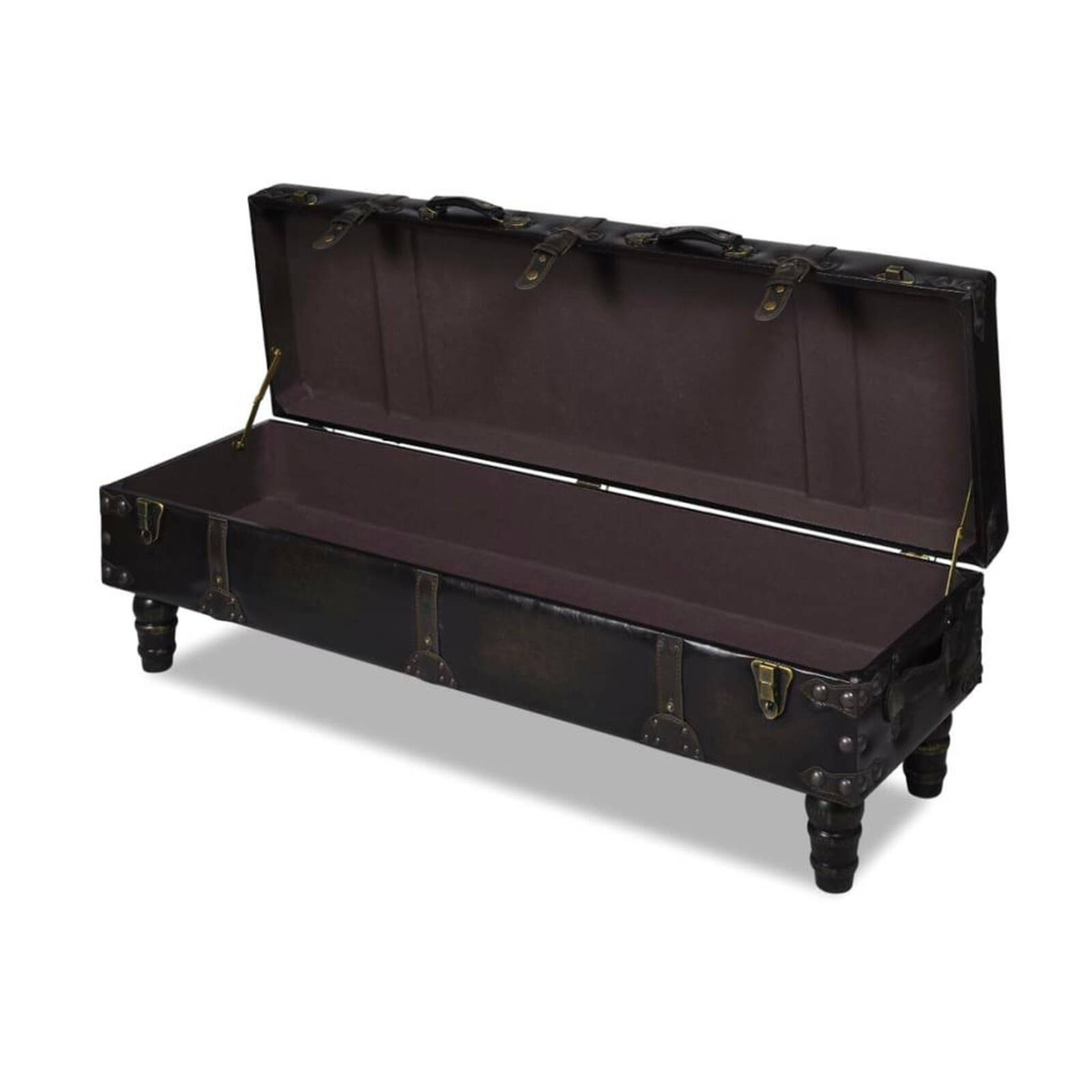 NNETM Dark Brown Storage Bench with Tufted Faux Leather Upholstery ...
