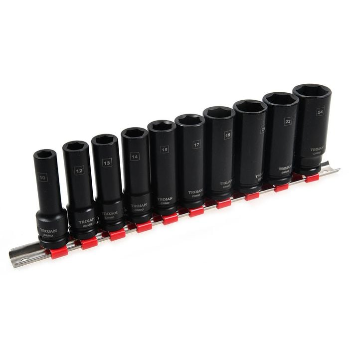 Trojan 10 Piece Deep Impact Socket Rail Set - Bunnings Australia