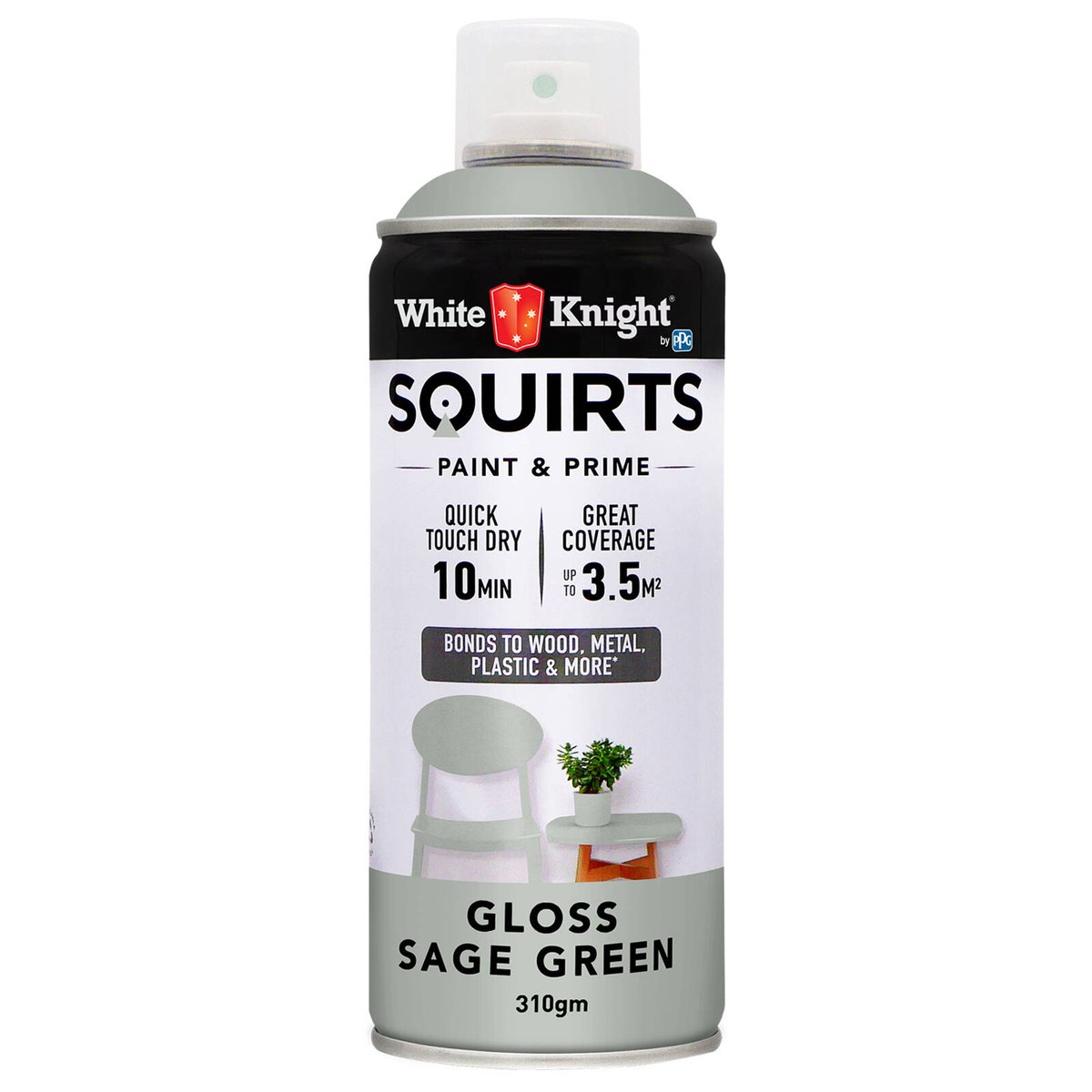 White Knight 310g Sage Green Gloss Squirts Spray Paint - Bunnings Australia