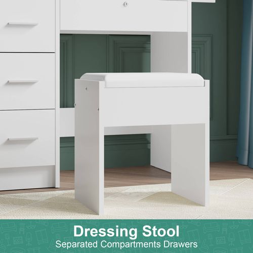Advwin Dressing Table Set with Slide Mirror and Stool Vanity Desk Hiden ...