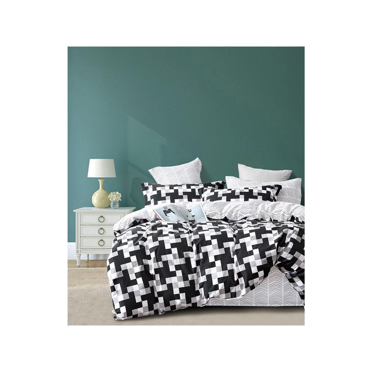 Ardor Double Size Emerson Cotton Quilt Cover Bedding Set Black ...