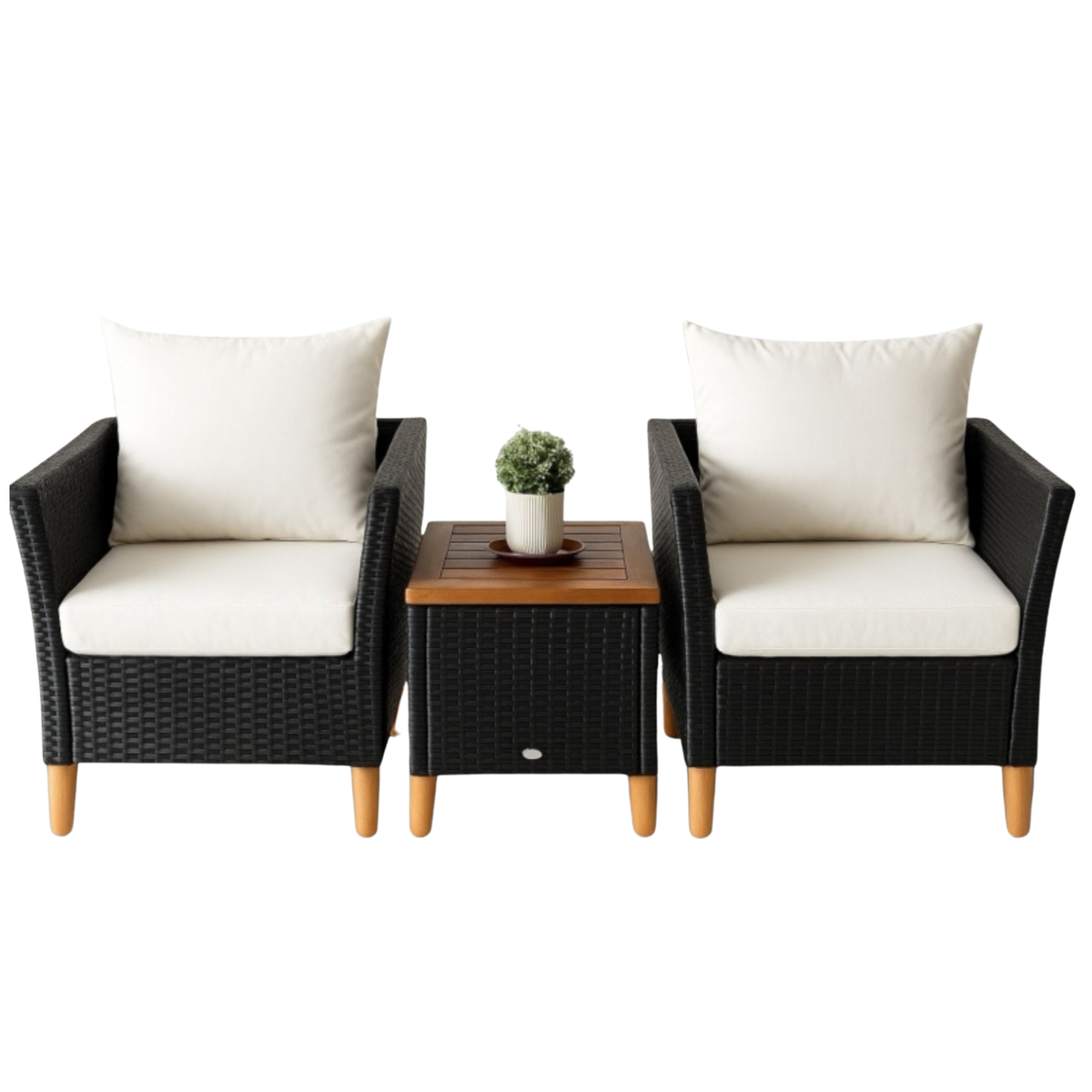 Nathan 3-Piece Outdoor Lounge Set – Cream | Compact Wicker Patio Sofa ...