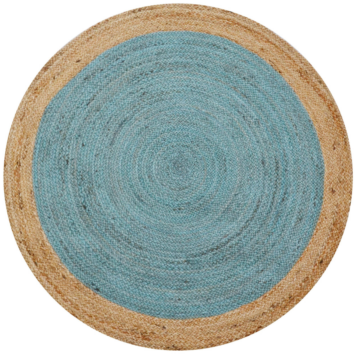 Handwoven Border Round Jute Rug-1147-Natural/Teal Blue-120x120cm ...
