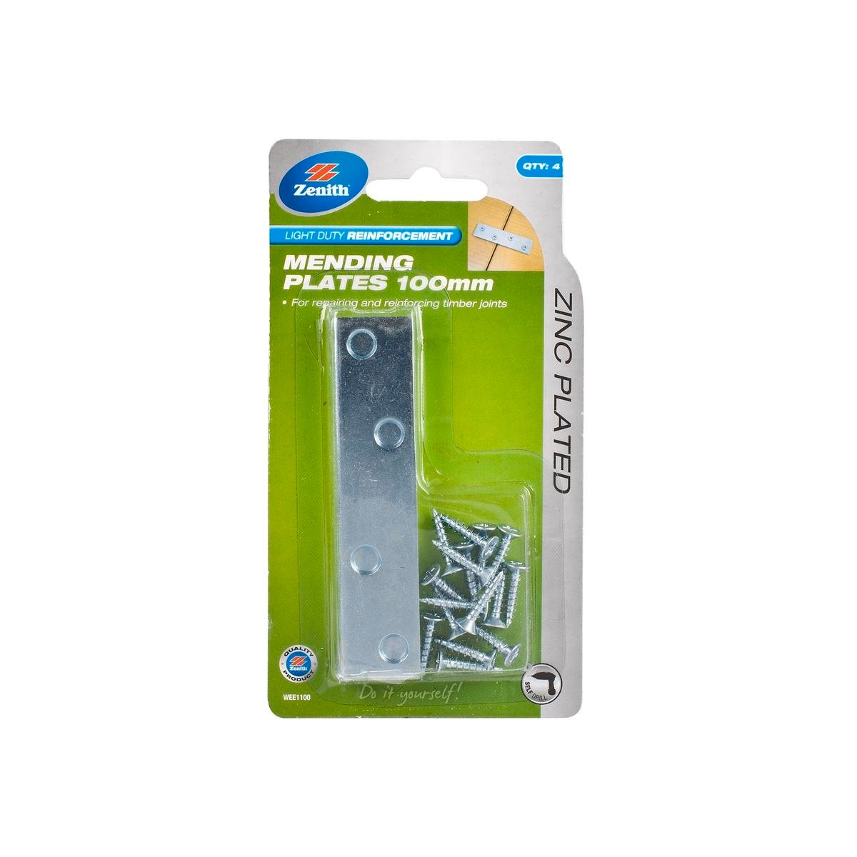 Zenith 100mm Zinc Plated Mending Plates - 4 Pack - Bunnings Australia