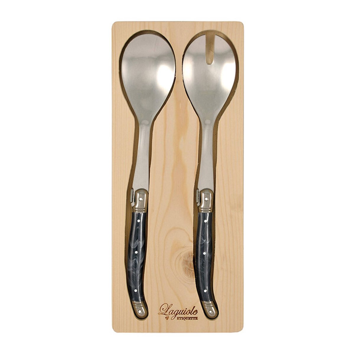 2pc Laguiole Etiquette 28cm Stainless Steel Salad Fork & Spoon - Marble ...
