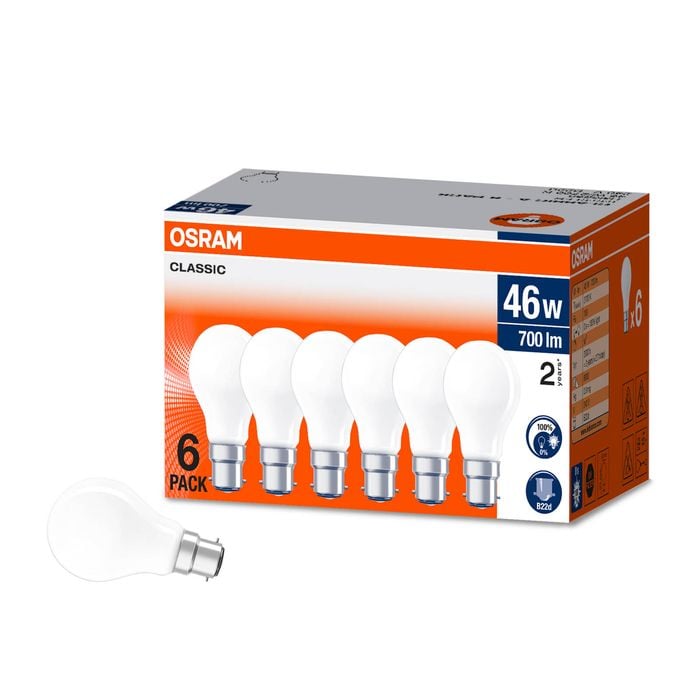 Osram classic AShape BC halogen frosted 46W light globe - Pack of 6 - Bunnings Australia