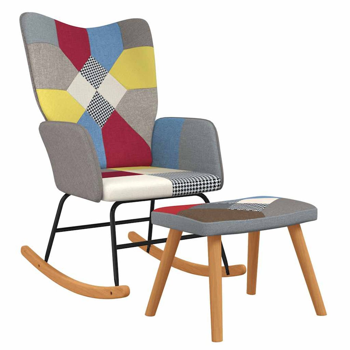 vidaXL Rocking Chair with a Stool Patchwork Fabric Seating Rocker ...