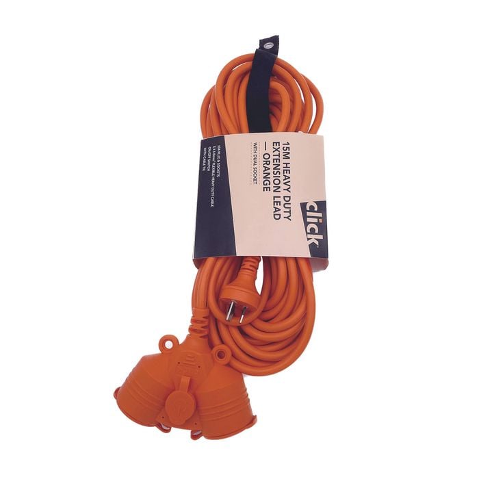 Click 15m Heavy Duty Extension Lead with Dual Socket – Orange ...