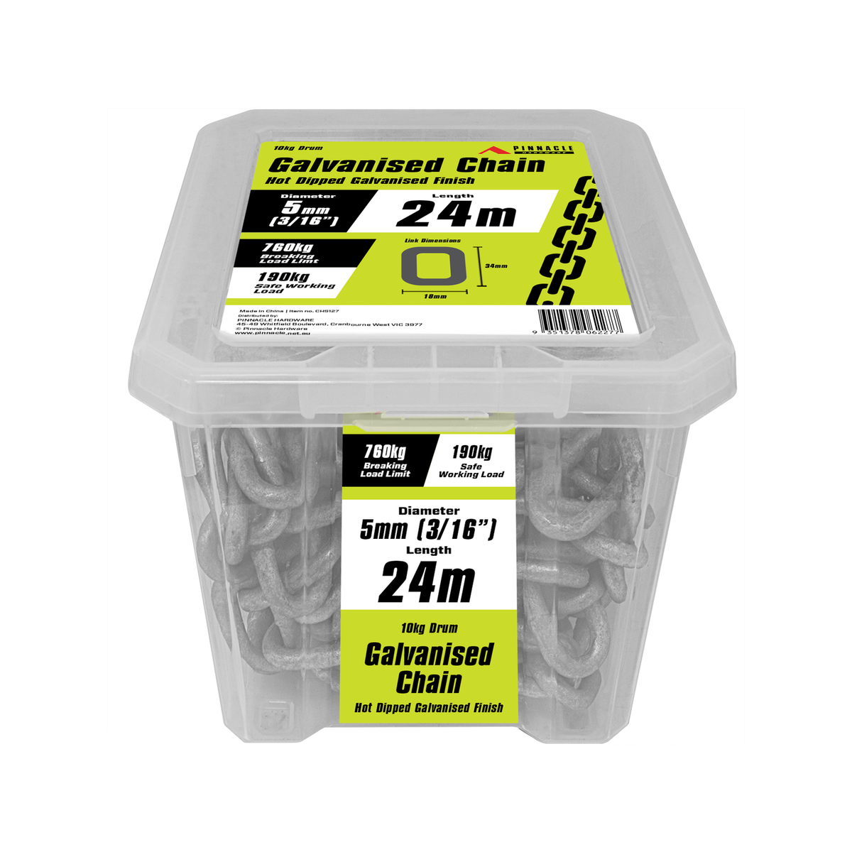 Pinnacle 5mm 3/16" x 24m Galvanised Chain - Bunnings Australia