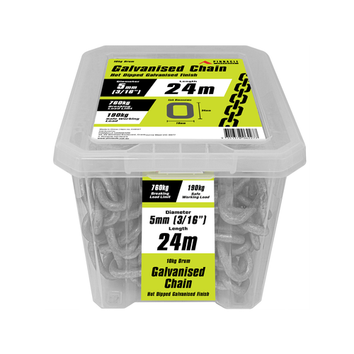 Pinnacle 5mm 3/16" x 24m Galvanised Chain - Bunnings Australia