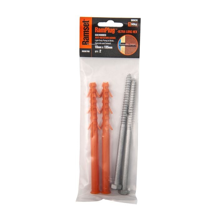 Ramset 10 x 135mm Ultra-Long Hex Galvanised Anchor RamPlug - 2 Pack ...