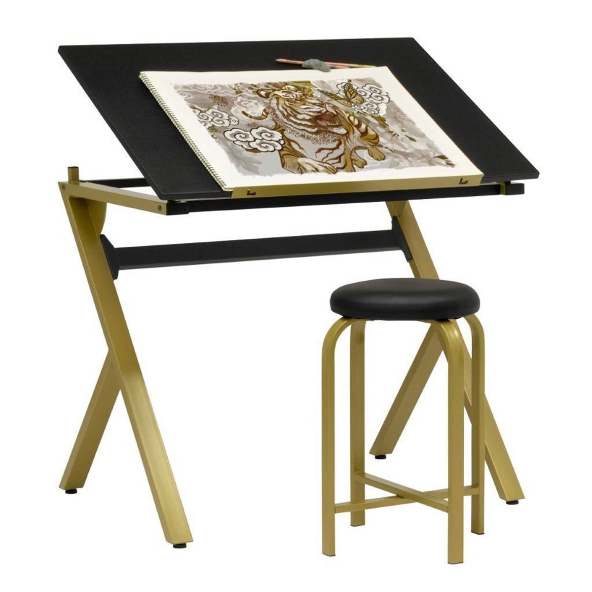 Artfusion Steel Stellar Drawing Table w/ Stool 91x60cm - Gold/Black ...