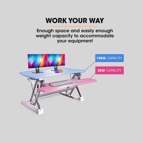 FORTIA Desk Riser 90cm Wide Adjustable Sit to Stand, for Dual Monitor ...