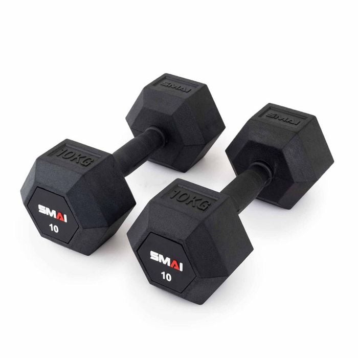 SMAI Rubber Hex Dumbbells - Apex (Pair) - 27.5KG - Black - Bunnings Australia