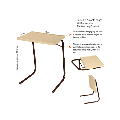 TABLE BUDDY Smart 55x40x73 cm Adjustable Folding Table With Cupholder- Marble - Bunnings Australia