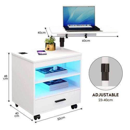 White Smart Bedside Table LED End Desk Adjustable Night Stand ...