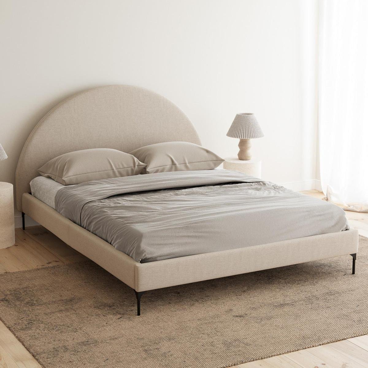 Arch Double Natural Beige Fabric Upholstered Bed Frame - Bunnings Australia