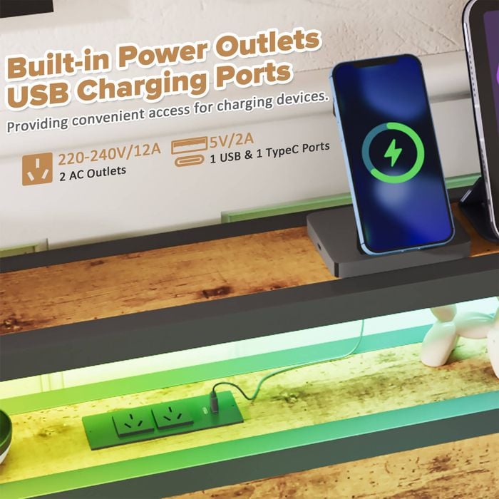 Advwin Bed Frame Queen Size with Charging Station and Remote RGB LED Lights Storage Headboard ...