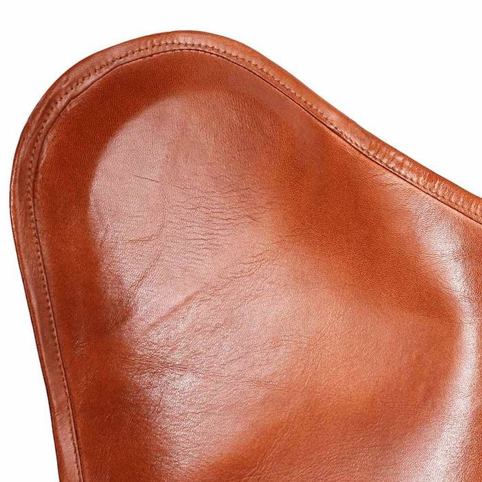 vidaXL Butterfly Chair Brown Real Leather Armchair Sleeper Chair ...