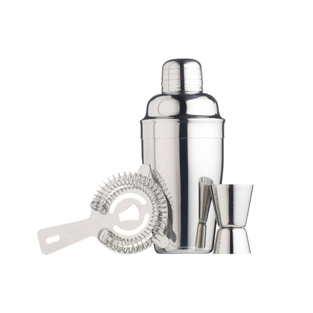 3pc BarCraft Stainless Steel Cocktail Shaker/Jigger Strainer Kit Set ...