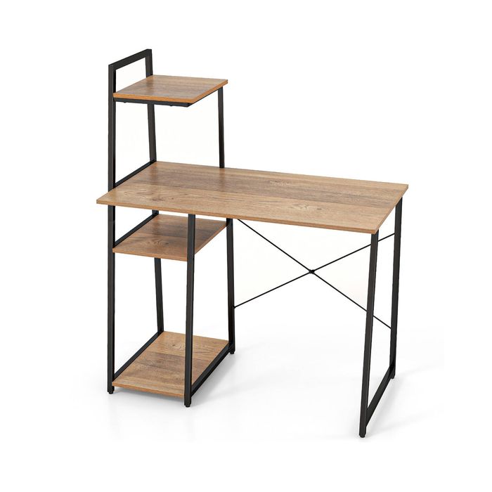 Costway Wooden Working Reading Desk Study Workstation - Natural ...