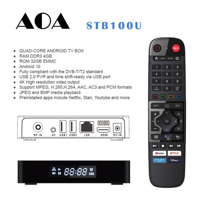 AOA 4K DVB-T2 H.265 PVR Set Top Box Smart 4+32G with BT Remote ...