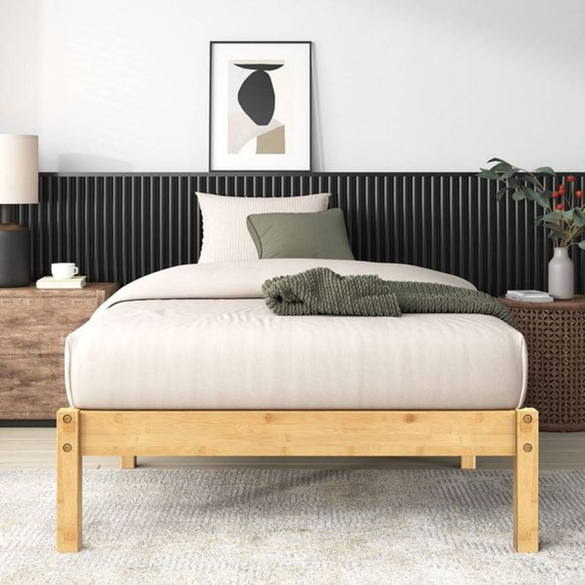 Zinus King Single Bamboo Wood Bed Frame Wooden Platform Base - Bunnings ...