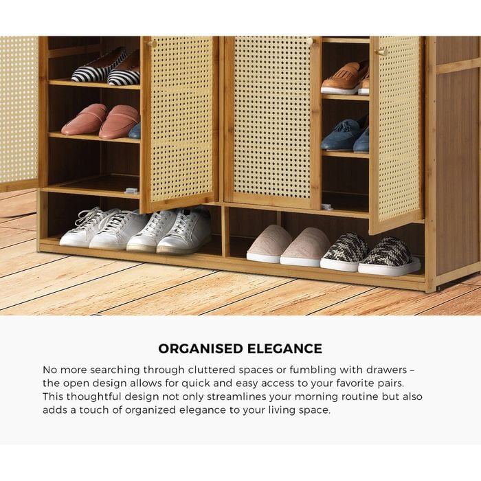 Oikiture Shoe Storage Cabinet Shoes Rack 4 Doors Rattan Brown ...
