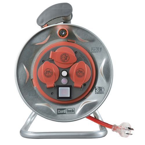 CordTech 25m Heavy Duty Steel Cable Reel With 3 Outlets - Bunnings New ...