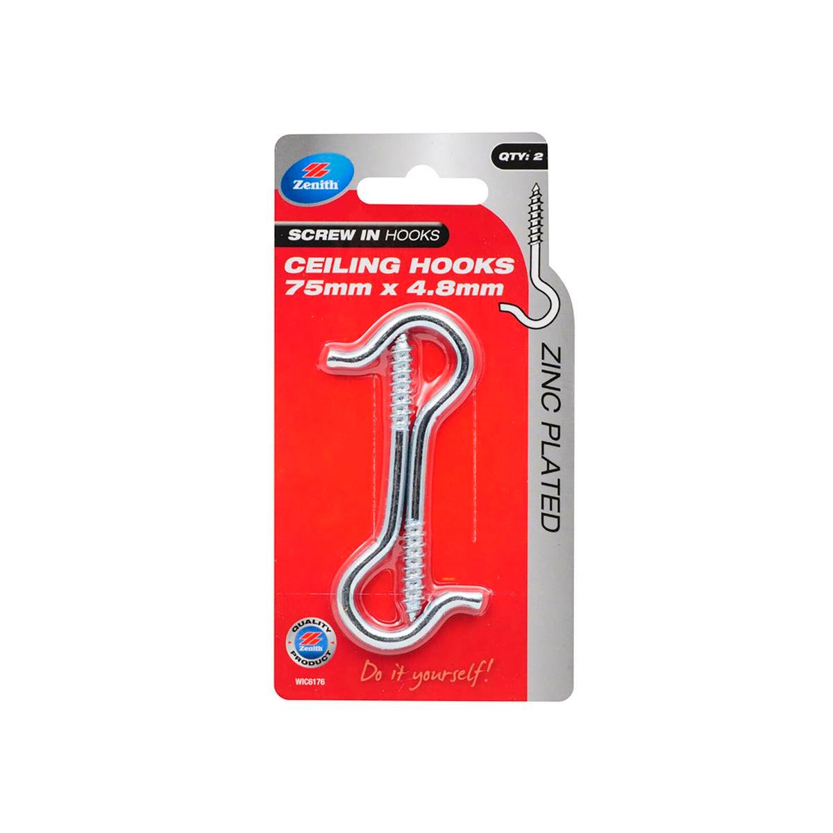Zenith 75 x 4.8mm Zinc Plated Ceiling Hook - 2 Pack - Bunnings New Zealand