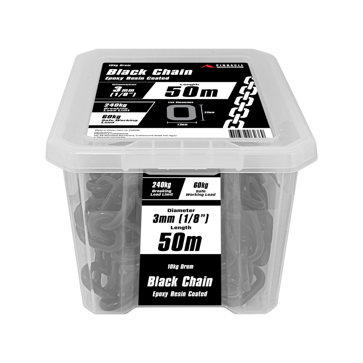 Pinnacle 3mm 1/8" x 50m Black Chain - Bunnings Australia