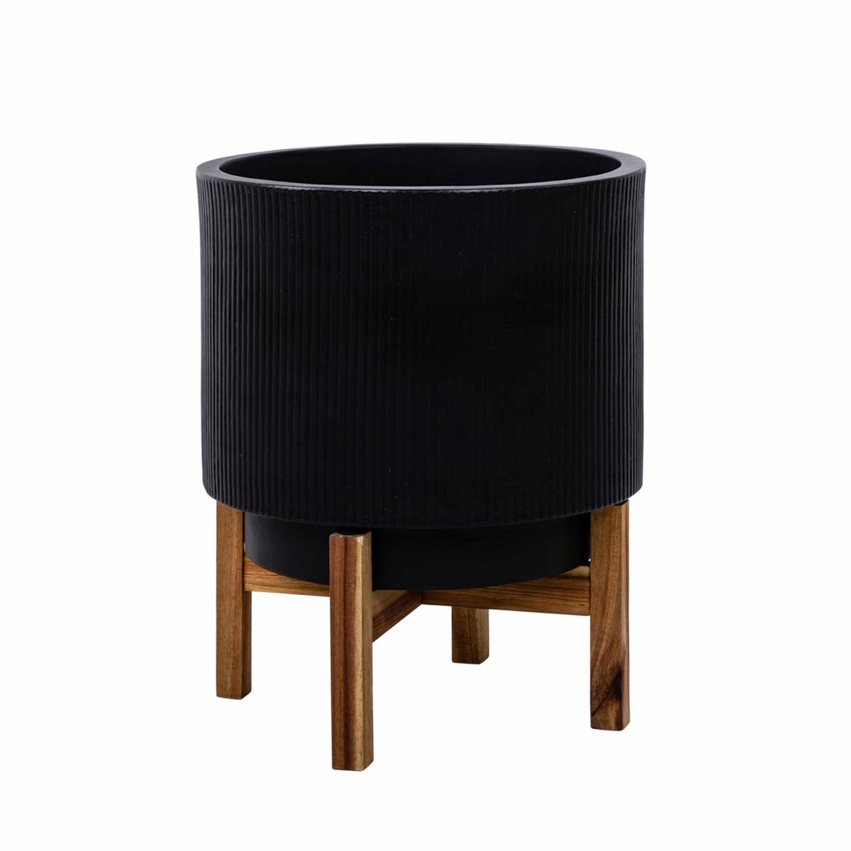 34 x 43cm Black Large Indoor Ceramic Pot with Stand - Bunnings Australia