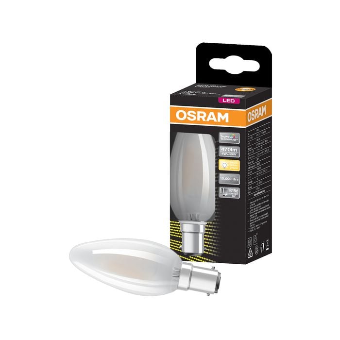 Osram 4W 470lm Warm White Frosted B15 Filament LED Candle - Bunnings Australia