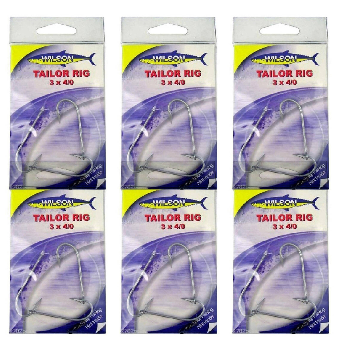 6x Wilson Tailor Fishing Rig 3x4/0 Hook-Setup - 40lb Clear Mono Leader ...