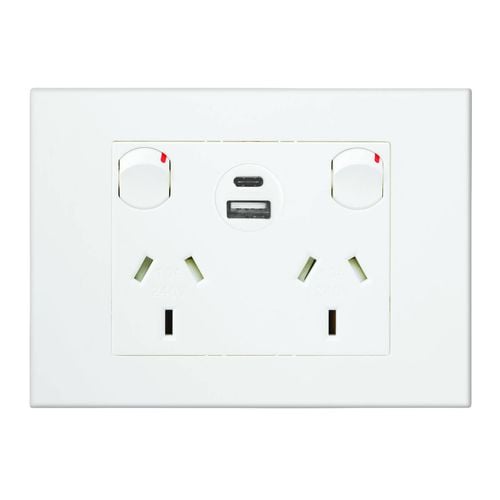 HPM White VIVO Double Powerpoint with Type A+C 15W USB Charger ...
